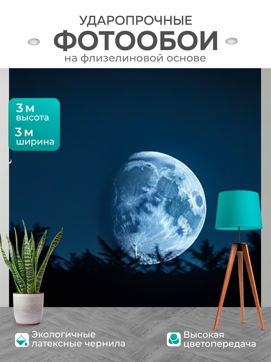Фотообои моющиеся ударопрочные "Луна как хранительница тайн" 300x300 см. флизелиновые на стену