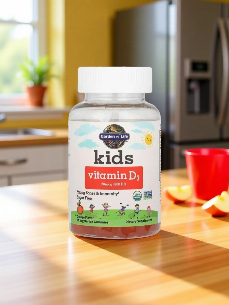 Garden of Life, Kids, витамин D3, апельсин, 20 мкг (800 МЕ), 60 вегетарианских жевательных таблеток