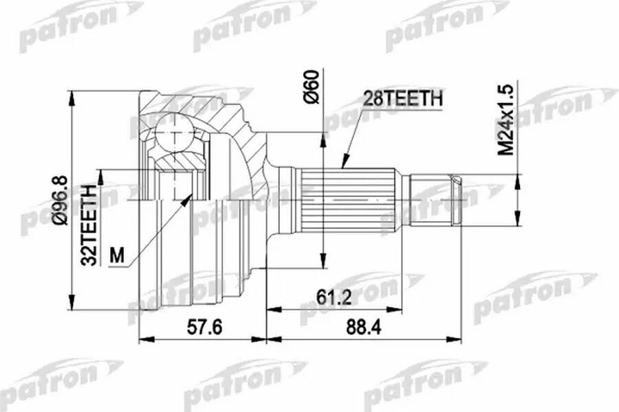 ШРУС наружн к-кт 28x60x32 HONDA: ACCORD с и без ABS 1.8-2.2 9.89-1.93, PRELUDE 87- PATRON арт. PCV1131