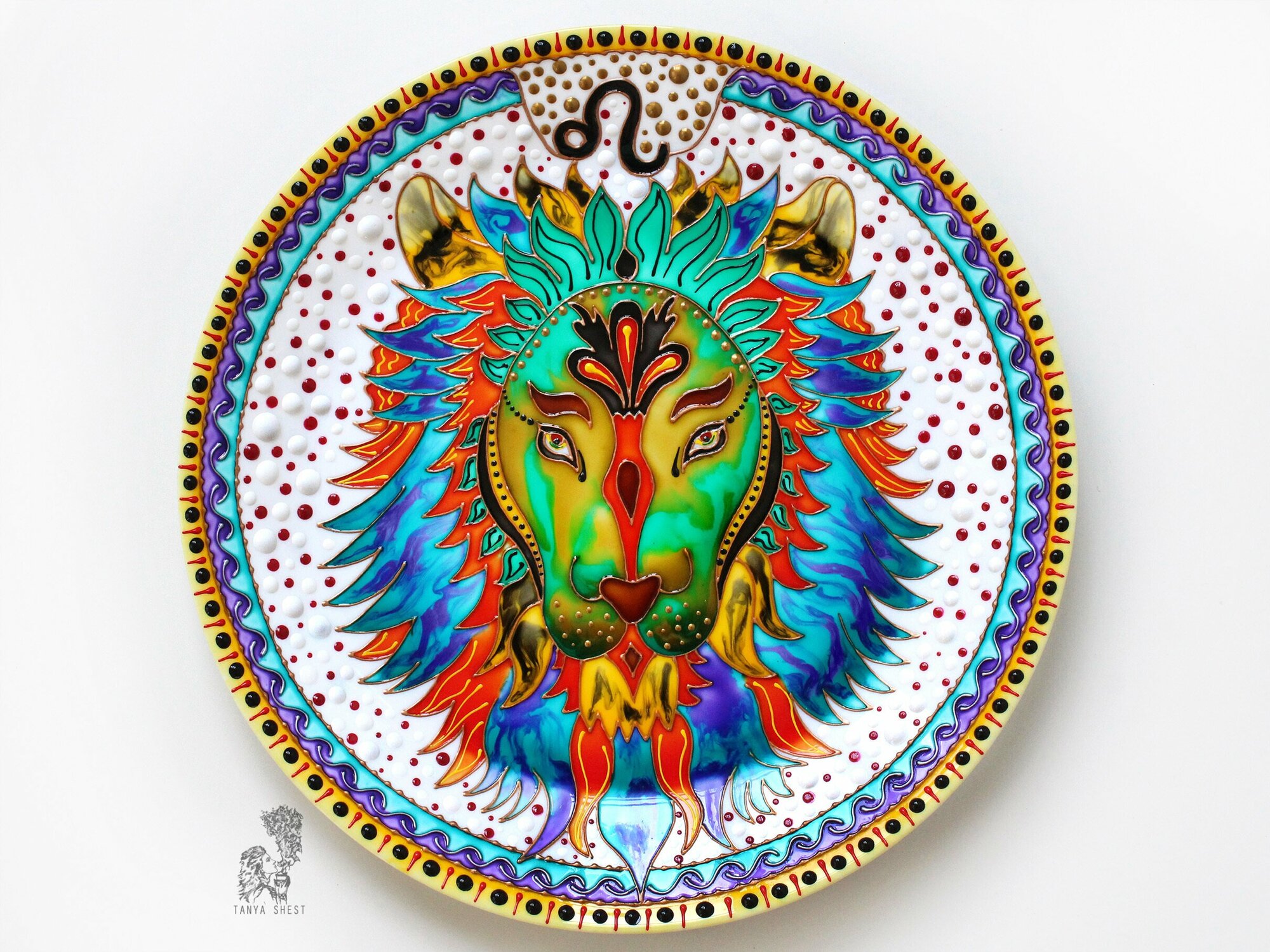 Декоративная тарелка Знак зодиака "Лев" - подарок львам - декор на стену - 25 см