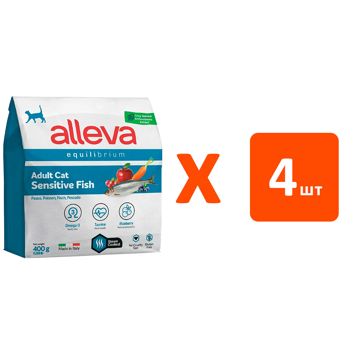 ALLEVA EQUILIBRIUM ADULT CAT SENSITIVE FISH д взр кошек с чувствительным пищеварением с рыбой NEW 0,4 кг х 4 шт