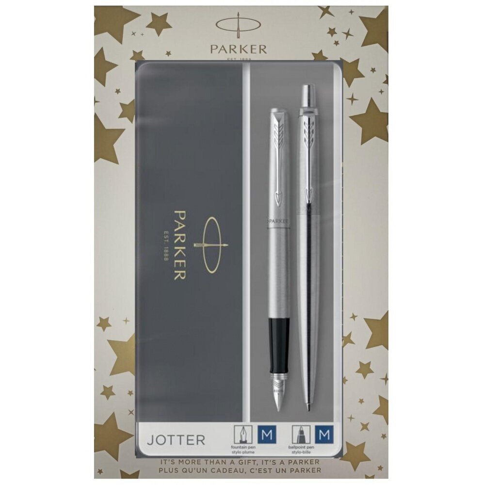 Parker 2093258-STAR Набор: перьевая + шариковая ручки parker jotter core fk61, stainless steel ct (перо m)