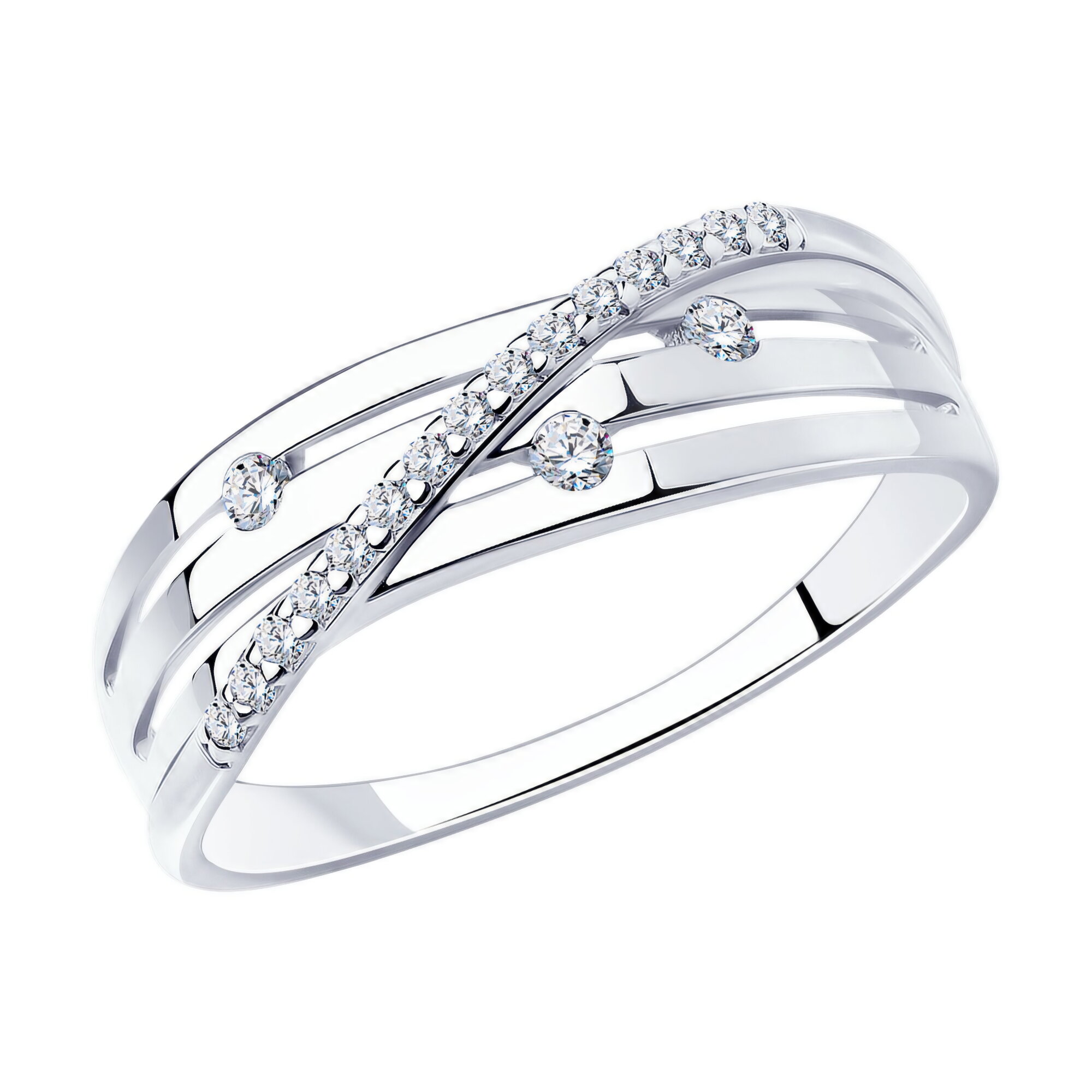 Кольцо дорожка, широкое, серебро, 925 проба, родирование, фианит