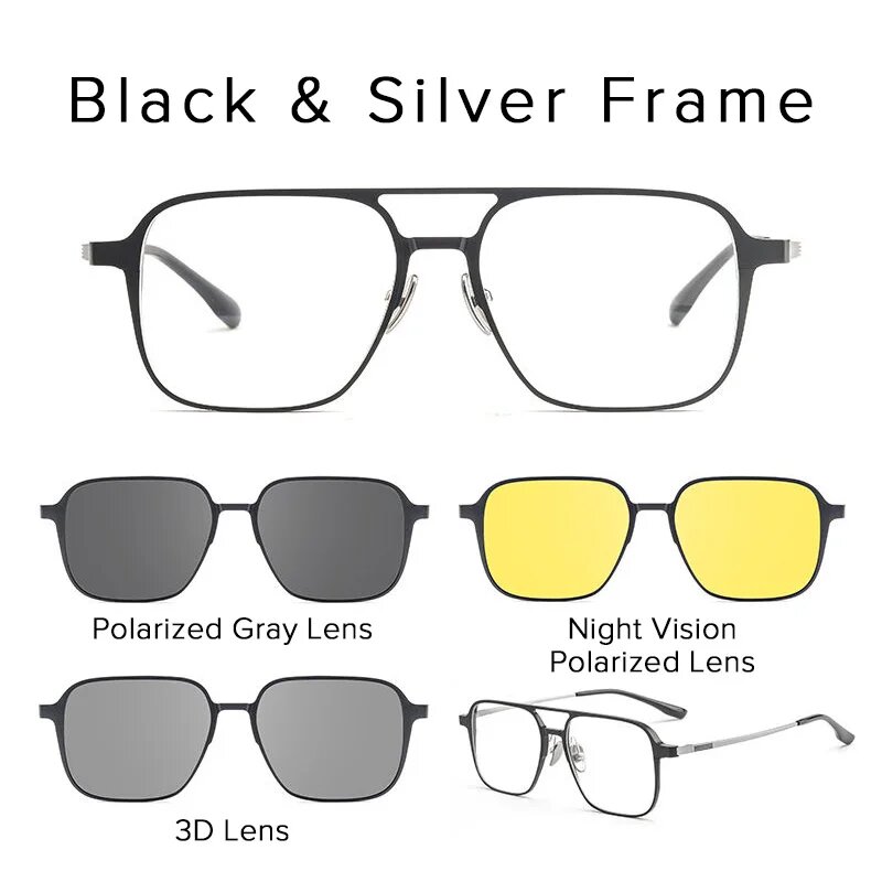 Pure Titanium Polarized Magnetic Clip on Sunglasses Optical Prescription Glasses Men Multifocal Progressive Myopia Eyeglasses