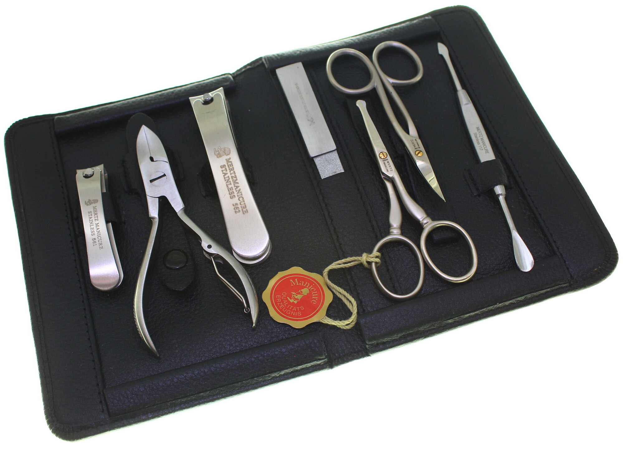 Маникюрный набор Mertz 60002 из Германии, мужской, 7 инструментов в кожаном чехле