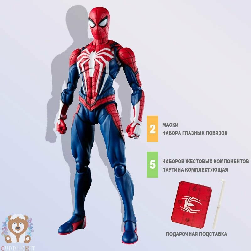 Уникальная фигурка Человека-паука в стиле PS4: мультяшный герой Марвел с реалистичными деталями и множеством поз+подарочная подставка