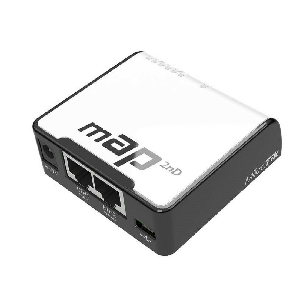 Mikrotik Wi-Fi точка доступа mAP 2nD RBmAP2nD, 2.4ГГц N300, 1xRJ45 и 1xRJ45+PoE 100Мбит с, 1xmicroUSB с поддержкой 3G 4G модемов, 22дБм