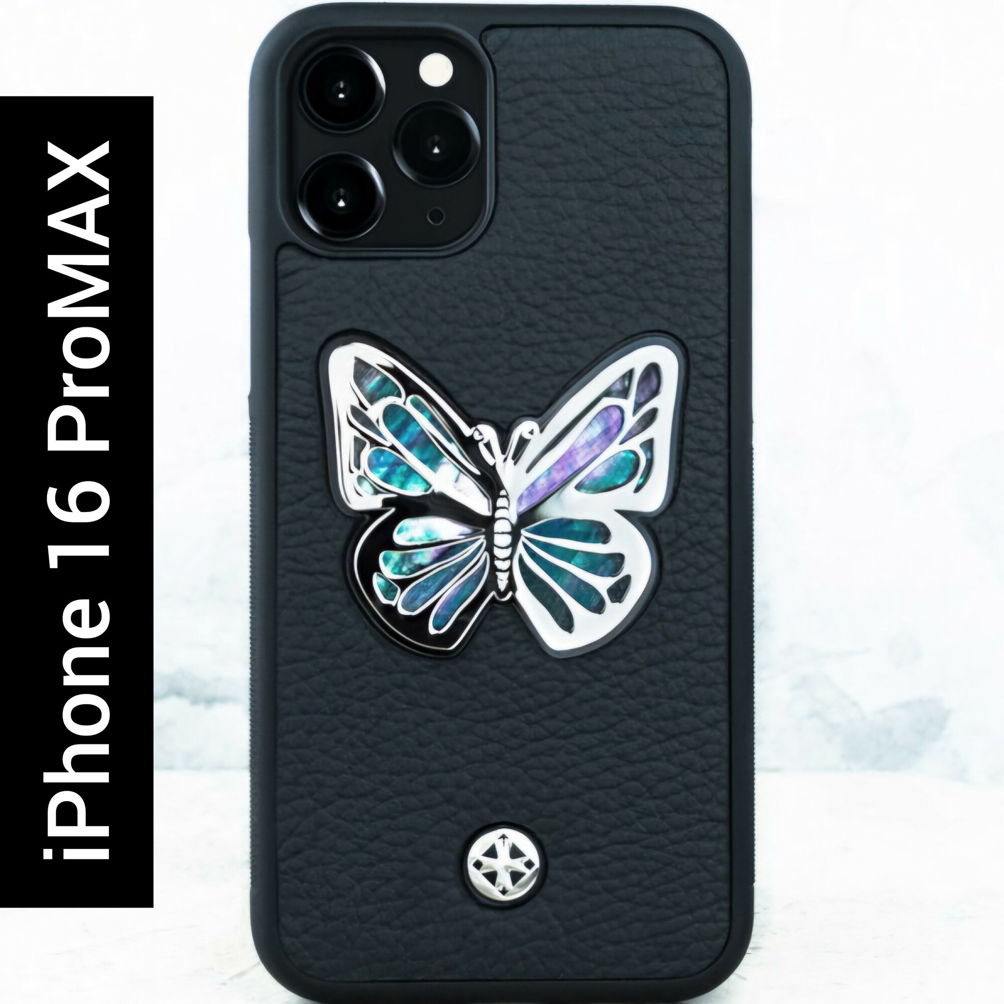 Чехол iPhone 16 Pro Max / Euphoria HM Premium Pearl Butterfly - натуральная кожа, бабочка, перламутр