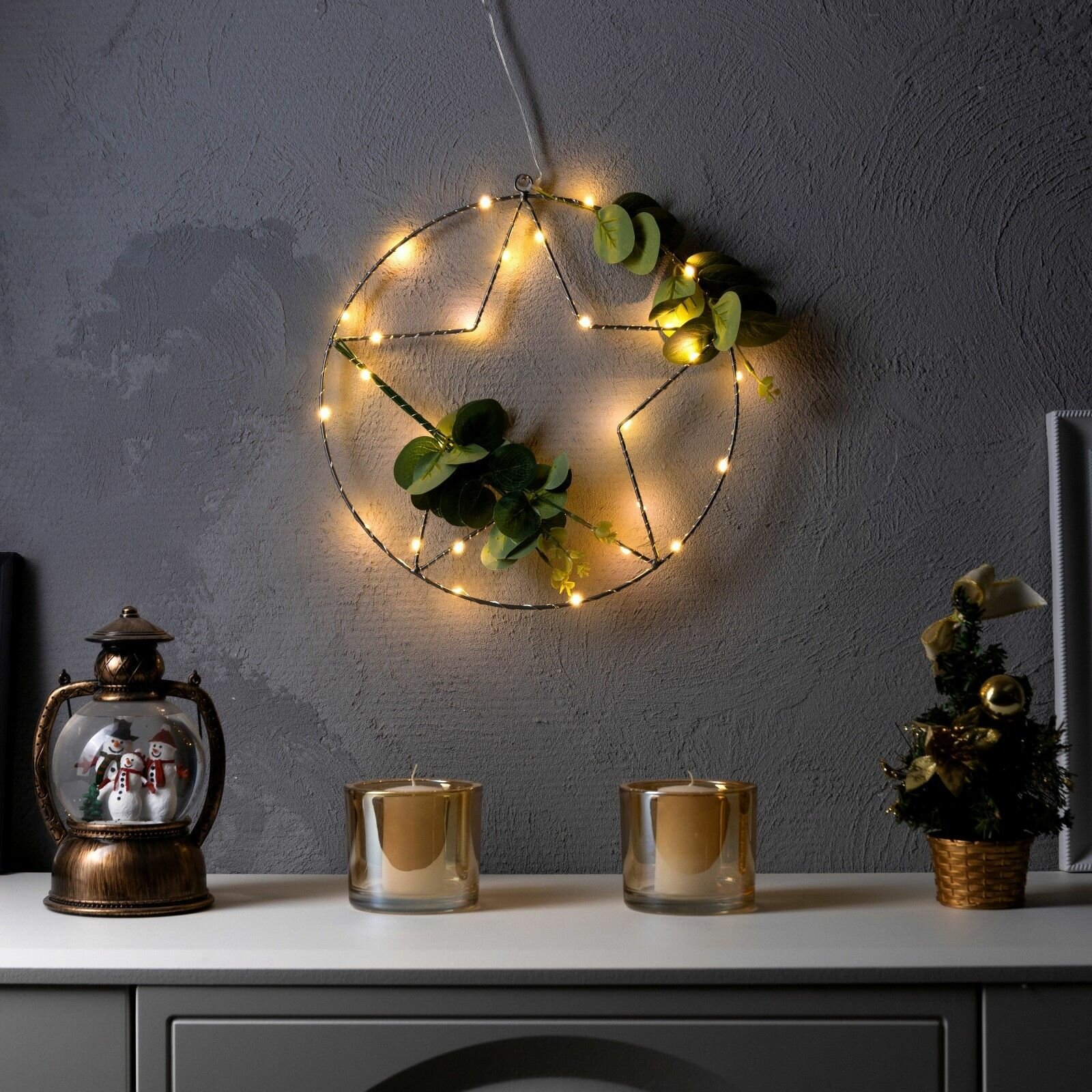 Светодиодная фигура "Звезда" на новый год, декоративный настенный подвесной светильник из металла, новогоднее интерьерное украшение на стену для декора, 31 см, свечение тёплое белое