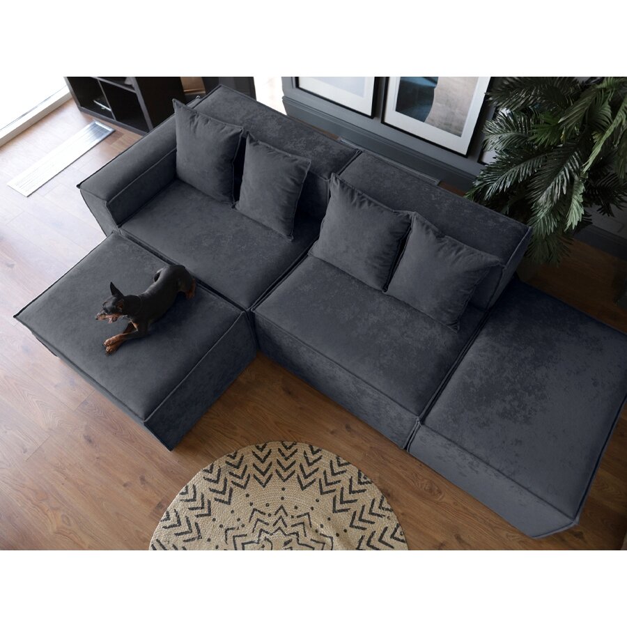 Угловой диван Сток Диванов Статус, темно-серый велюр, 271 см, модульный
