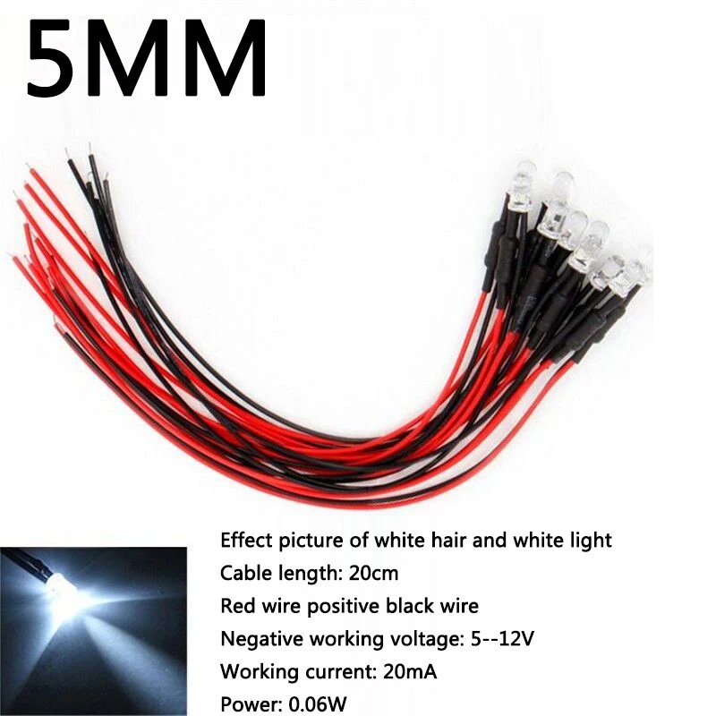 10 LED 5mm белые фонари для RC автомобилей
