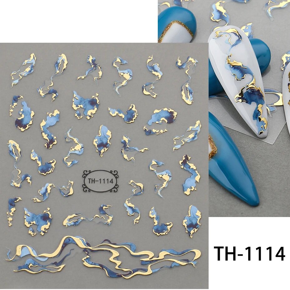 Наклейки для ногтей 3D золотые волны TH-1114