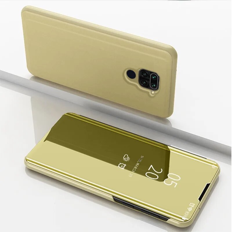 Чехол-зеркало для Xiaomi Redmi Note 13 4G, золотой, из искусственной кожи