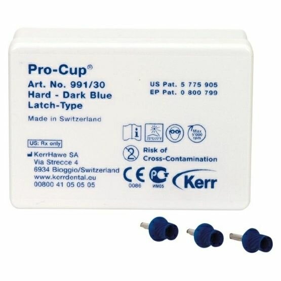 Полировочные чашечки Pro-Cup жесткие, темно-синие (винтообразные), 30 шт. с держателем.