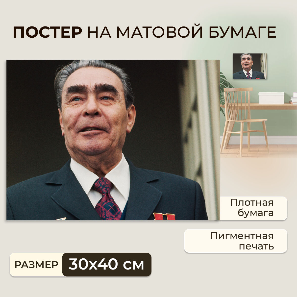 Постер, плакат на бумаге / Леонид Ильич Брежнев / Размер 30 x 40 см