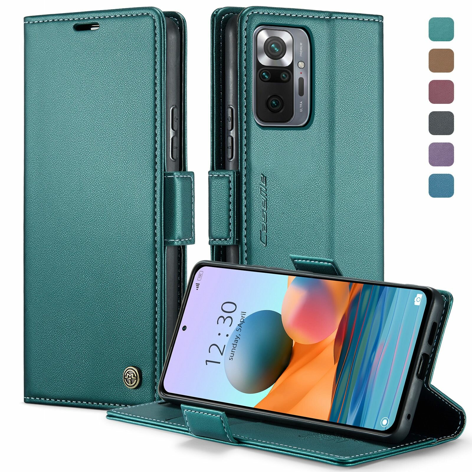 CaseMe Кожаный чехол для Xiaomi Redmi Note 10 Pro 4G / Note 10 Pro Max /Сяоми Редми Ноут 10 Про RFID-блокировка, магнитная застежка, держатель для карт, подставка, противоударная, новинка