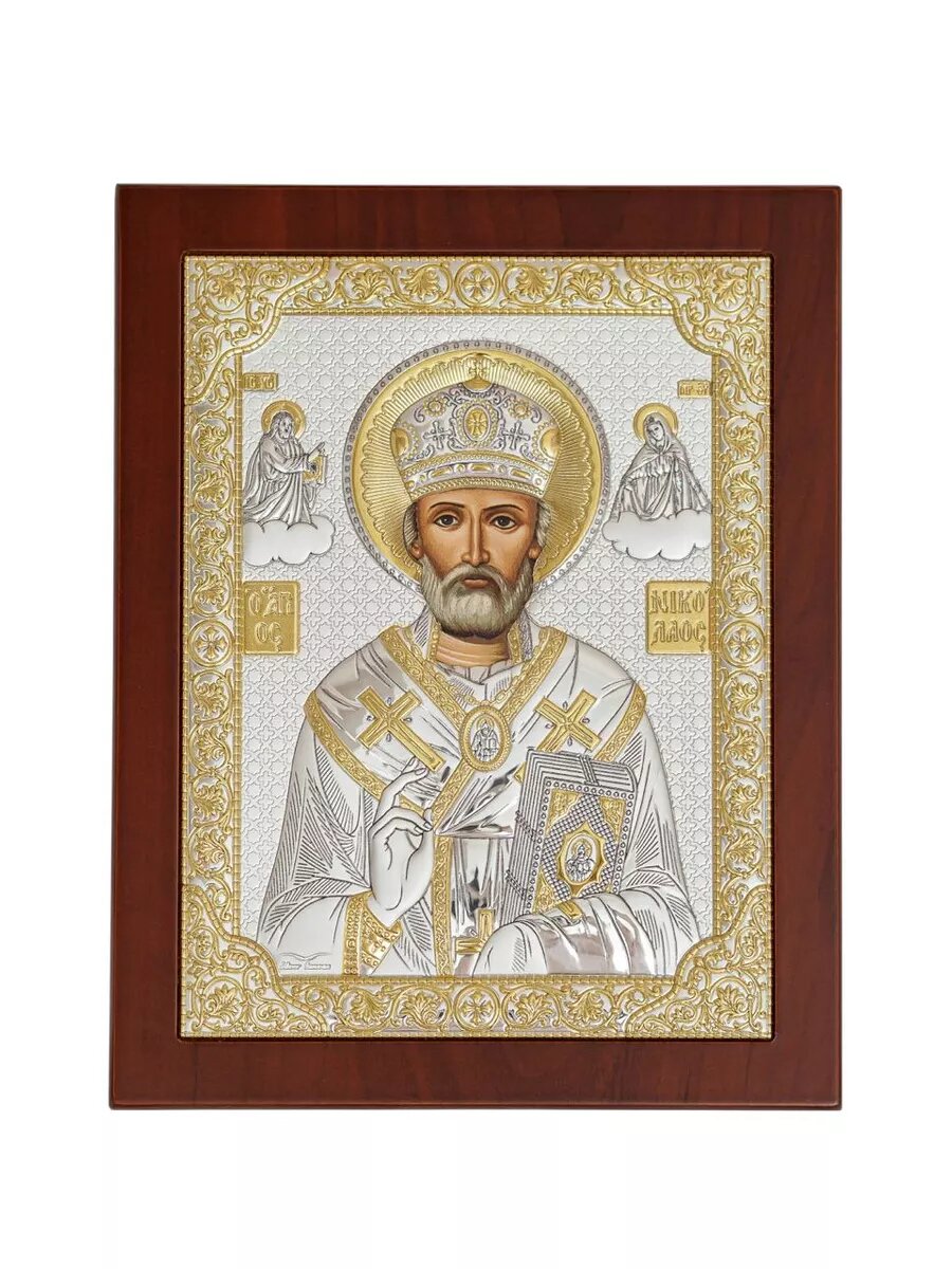 Икона серебряная, греческая Николай Чудотворец, 210х260мм