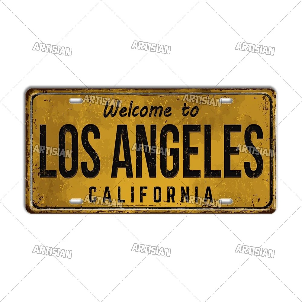Металлический знак "Welcome to Los Angeles, California" Черный, vtosa-411