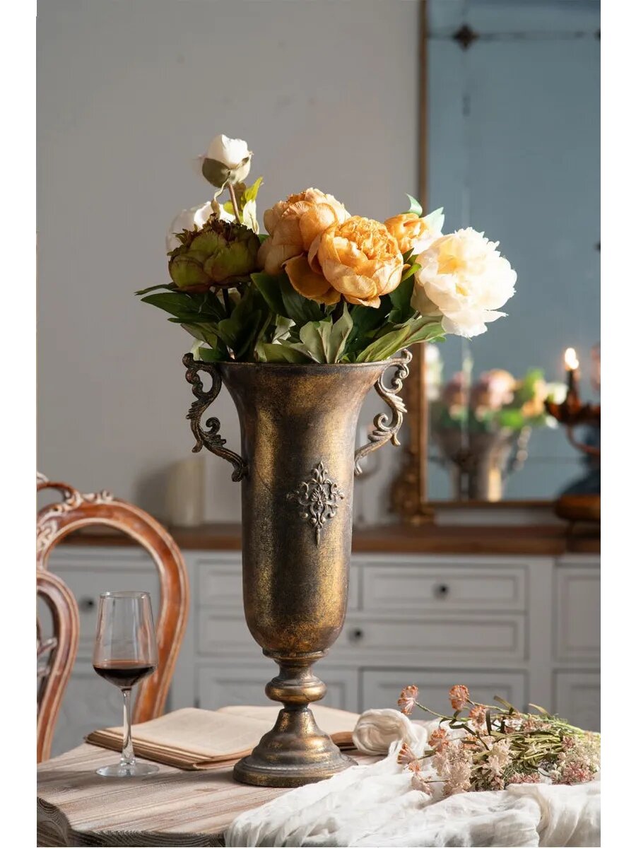 Ваза "Lo ri mi", металл, с ручками, настольная, античное золото