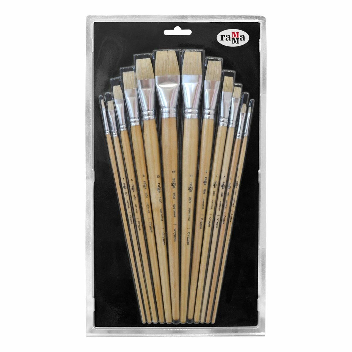 Набор кистей художественных Гамма "Студия", 12шт, плоские №1-12 (11001012)