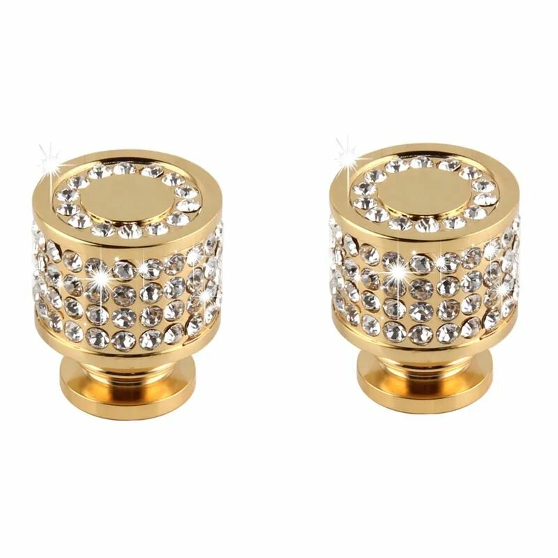 Ручка кнопка с кристаллы, Sunny Coco, (2 шт) мебельная ручка из латуни, с винтом, золото, круглый