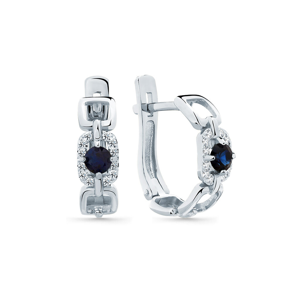 Серьги, белое золото, 585 проба, сапфир, бриллиант
