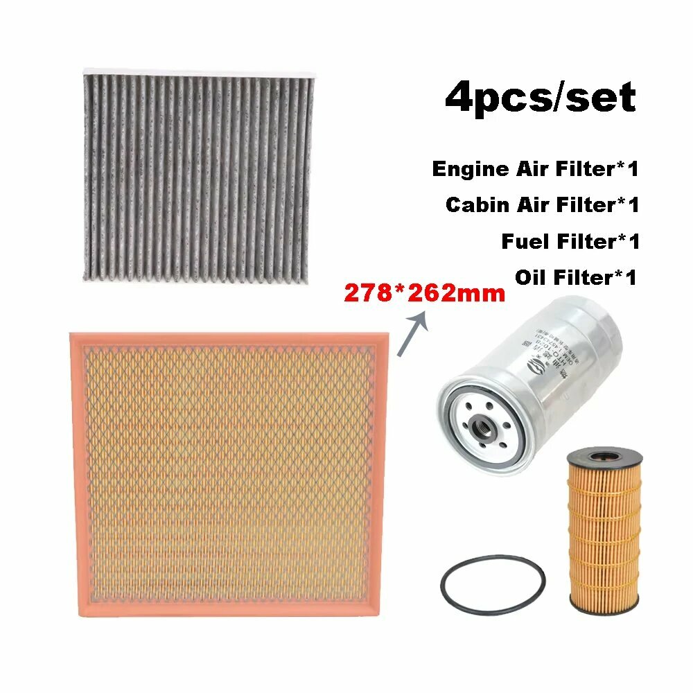 Набор фильтров из 4 шт. для DFM Dongfeng Rich 6 DF6 2.3TDI-Diesel 2022 2023 M9T60A Комплекты фильтров для салонного двигателя A/C для свежего воздуха, топливного масла 4pcs Set A