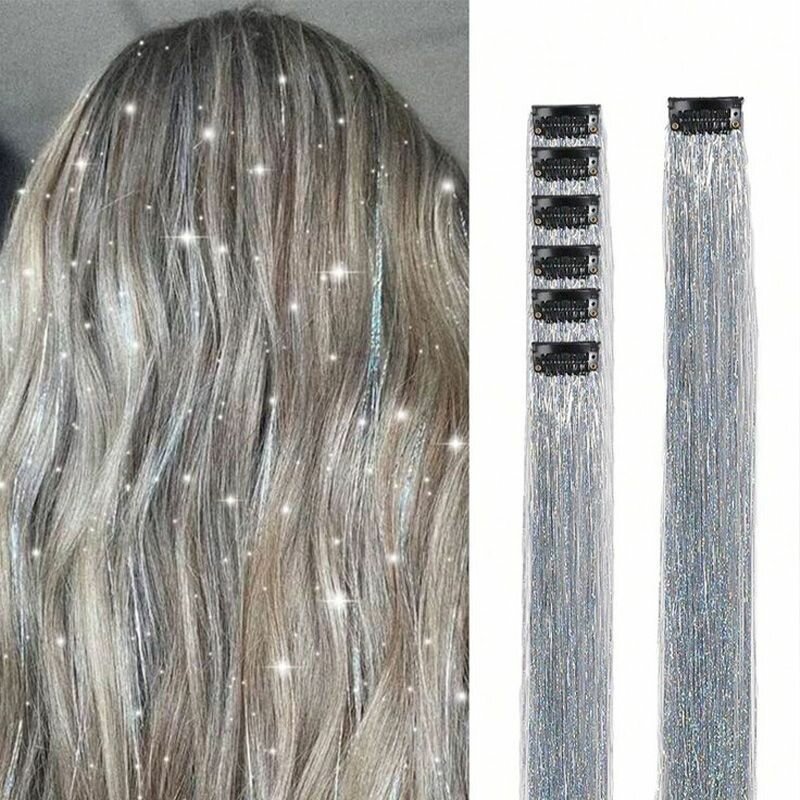 Блестящие накладные пряди для волос с мишурой