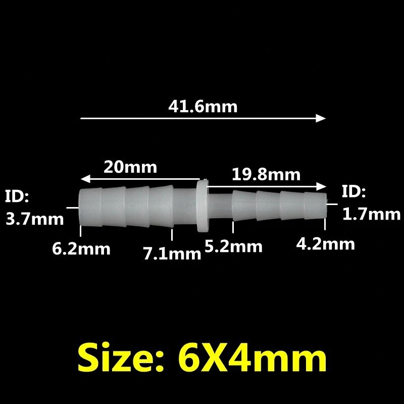 Соединитель шланга белый 6x4mm PE, 5шт