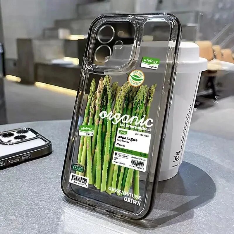 Чехол для iPhone 13 с этикеткой спаржи, Black Clear C2469