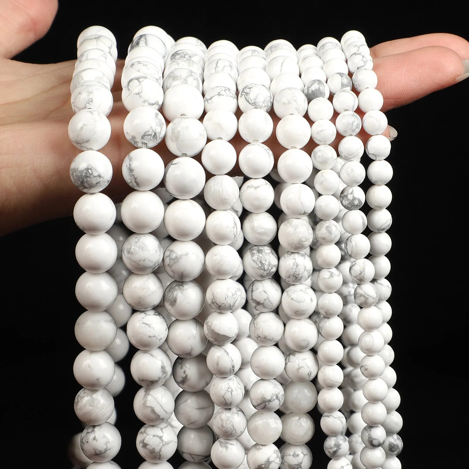 Бусины из натурального камня 4-12 мм Белый, 6mm 60-62pcs, White Turquoise