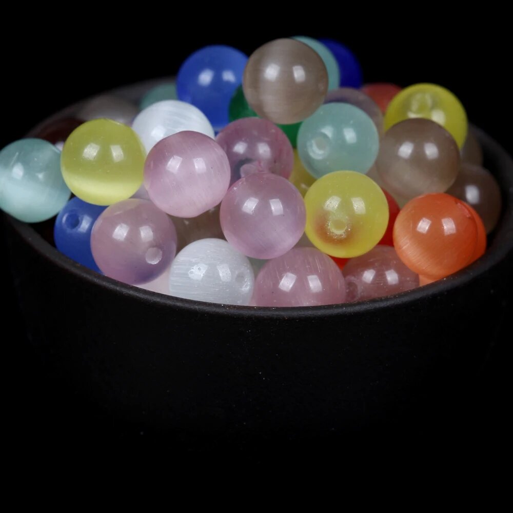 Каменные бусины IYKWIM тигровый глаз амазонит лава бирюза агата 8mm 45 to 46pcs, Color Cat Eye