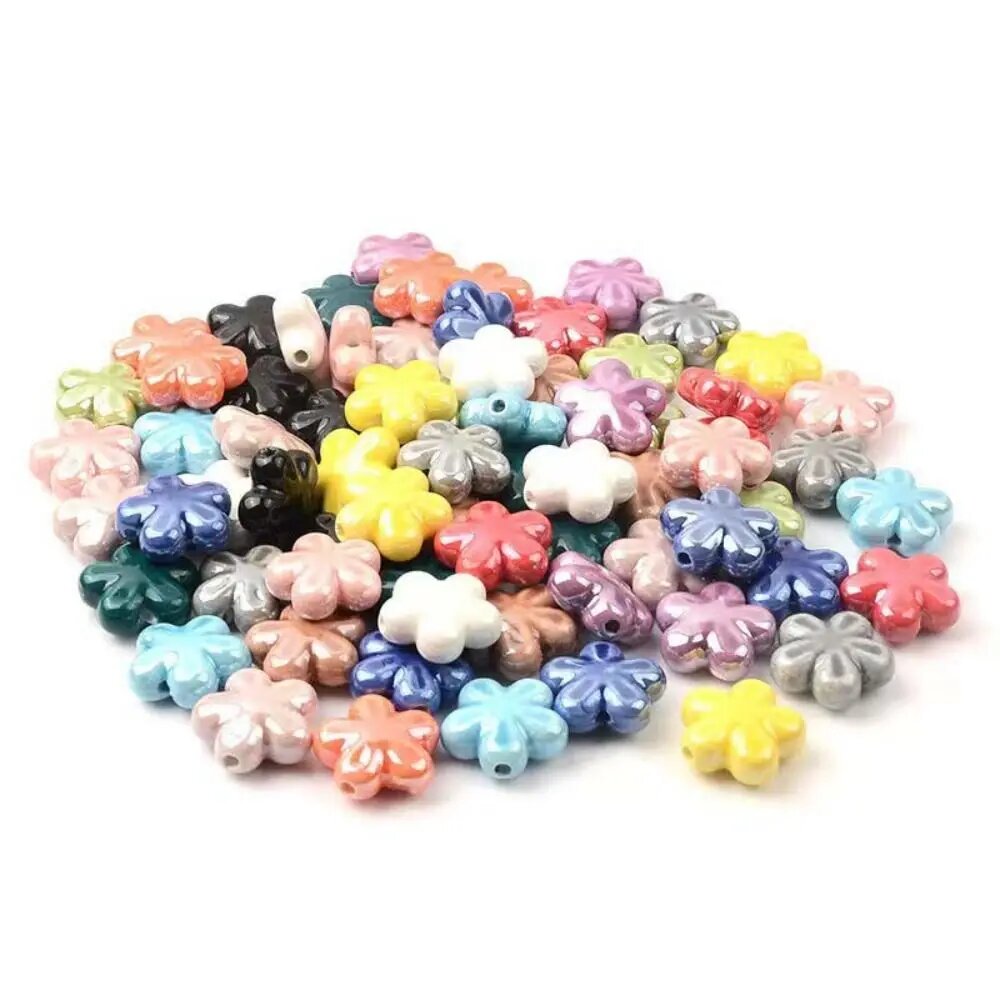 Бусины керамические, цветочные, Multicolor