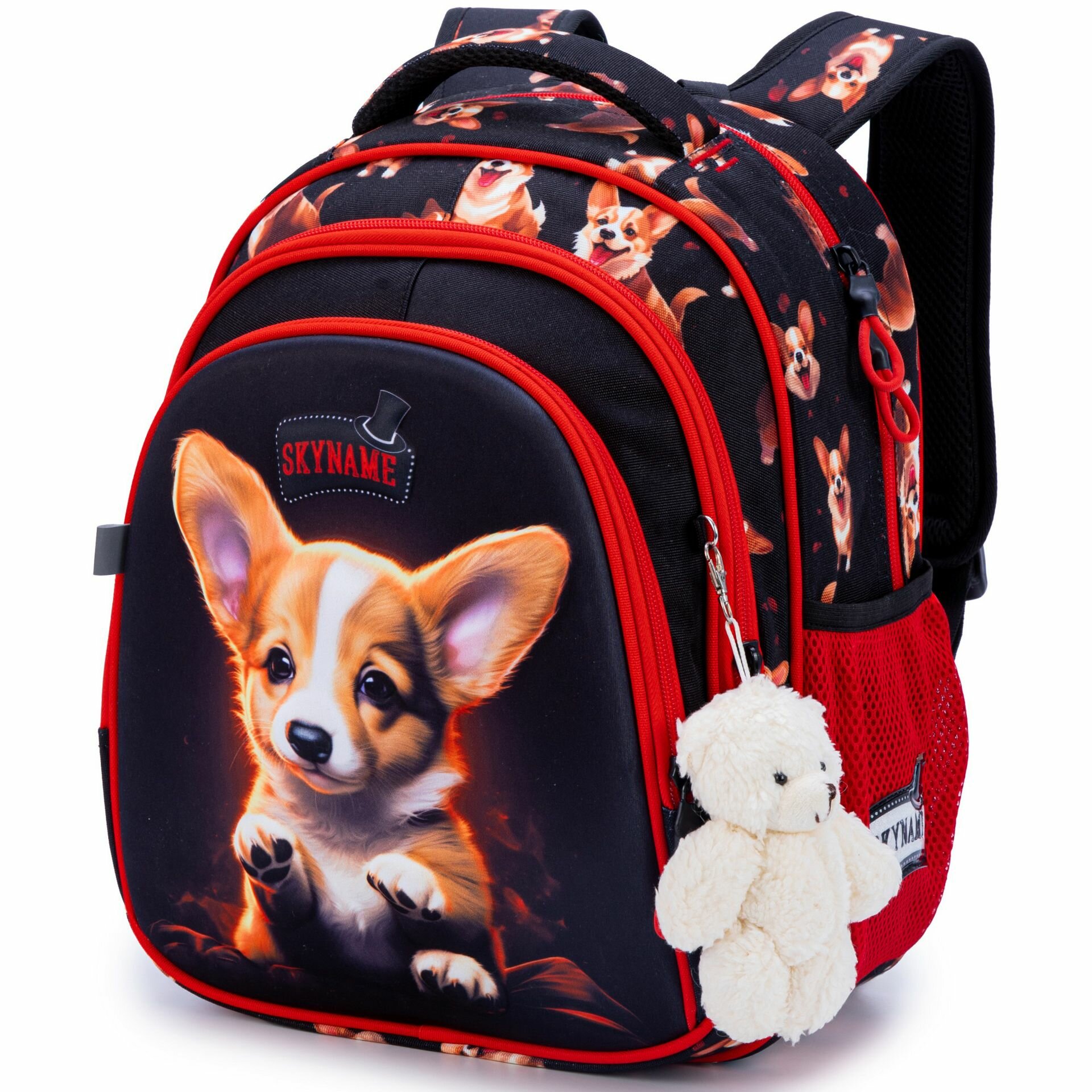 Рюкзак школьный девочки 17 л А4 анатомическая спинка+мишка SkyName (Скайнейм)