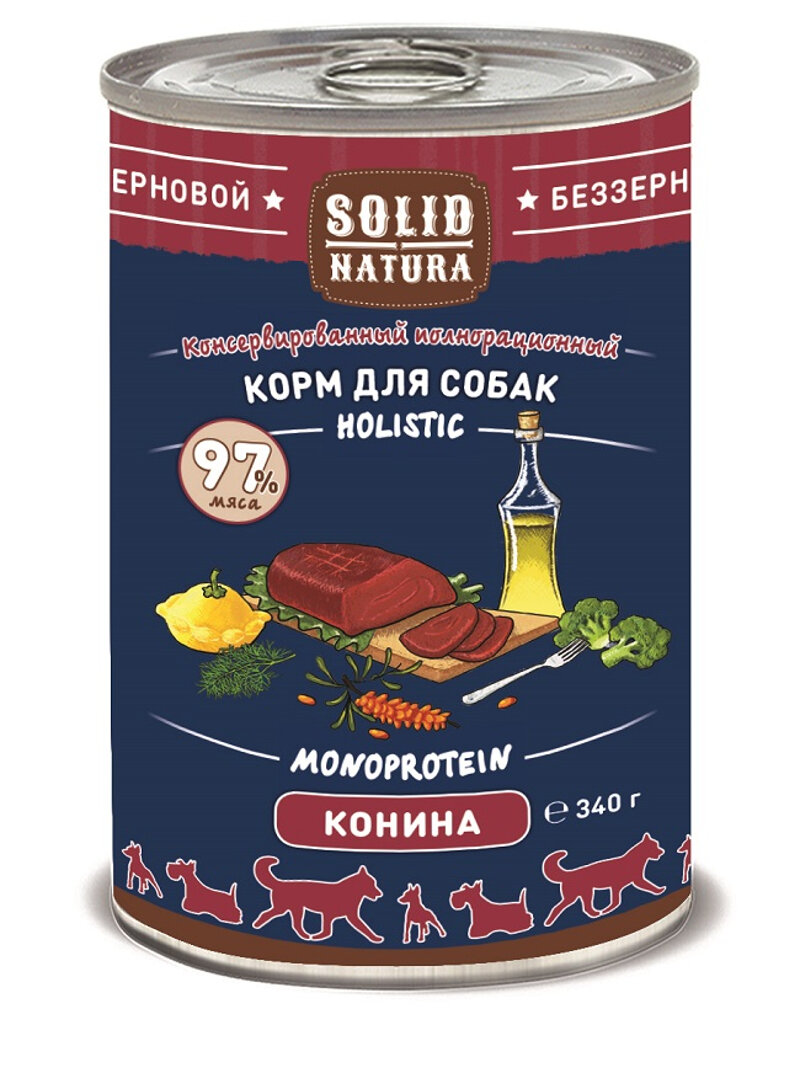 Solid Natura Консервы для собак Solid Natura Holistic Конина, 340г 0.34 кг