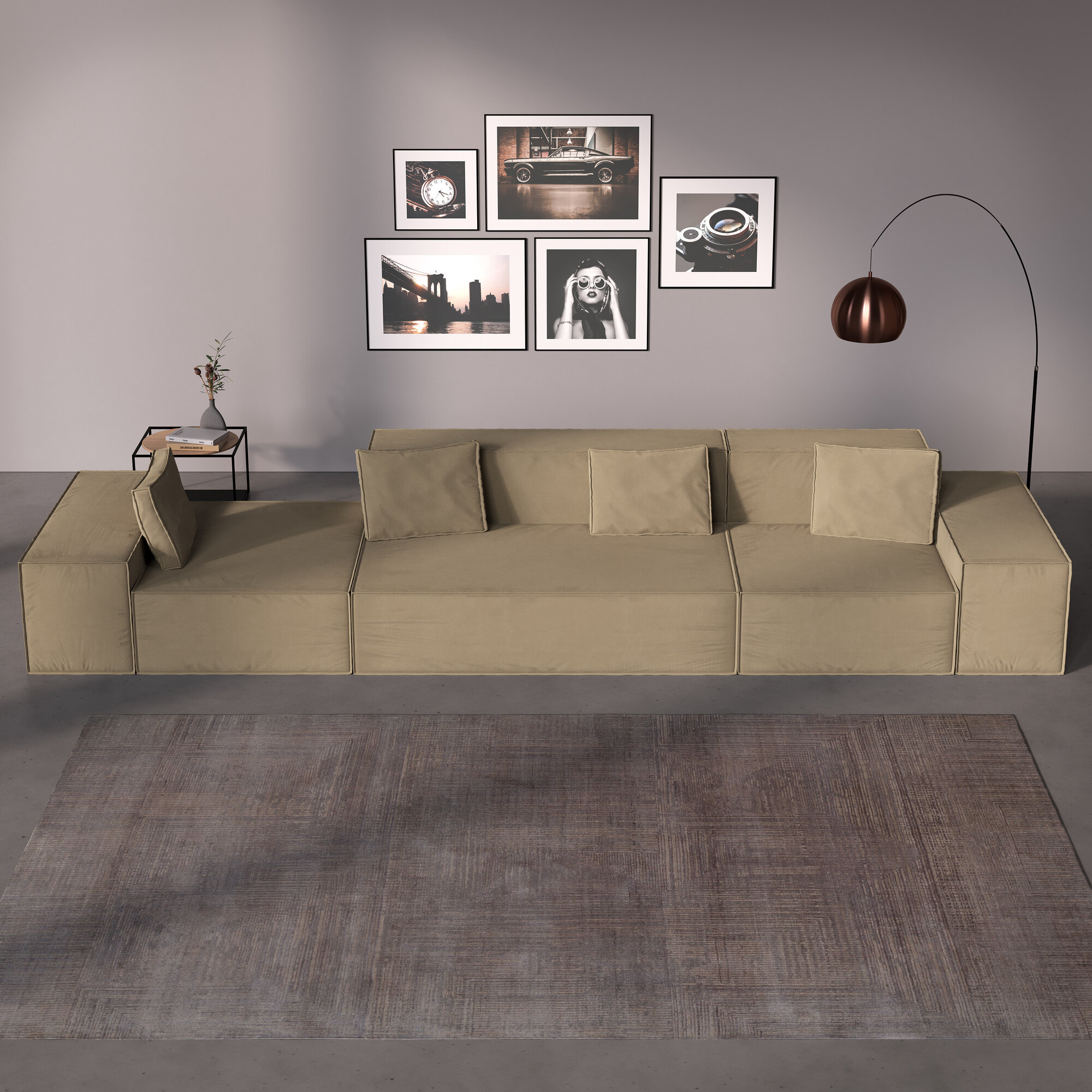 Диван модульный Salon Tron MONO, антивандальная велюровая обивка, 430х125х70 см