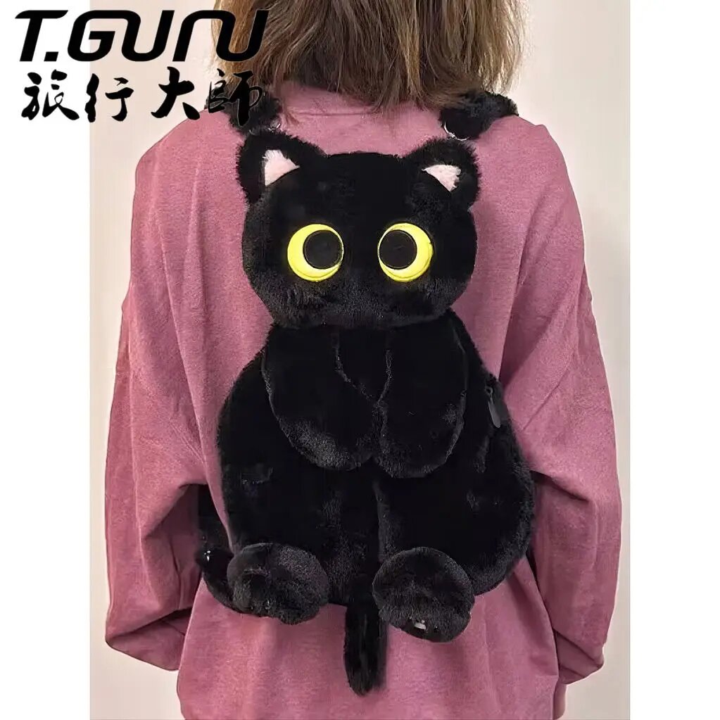 Рюкзак для девочек, пушистый кот, корейский модный милый осенне-зимний милый рюкзак, маленькая свежая женская сумка Черный, черный