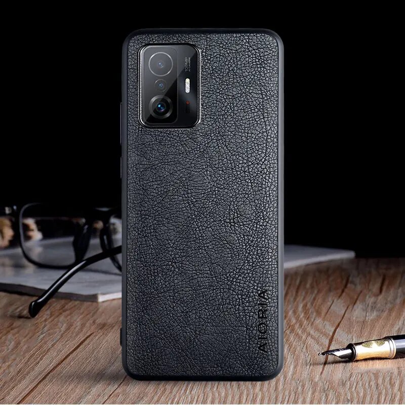 Черный кожаный чехол для Xiaomi 11T Pro