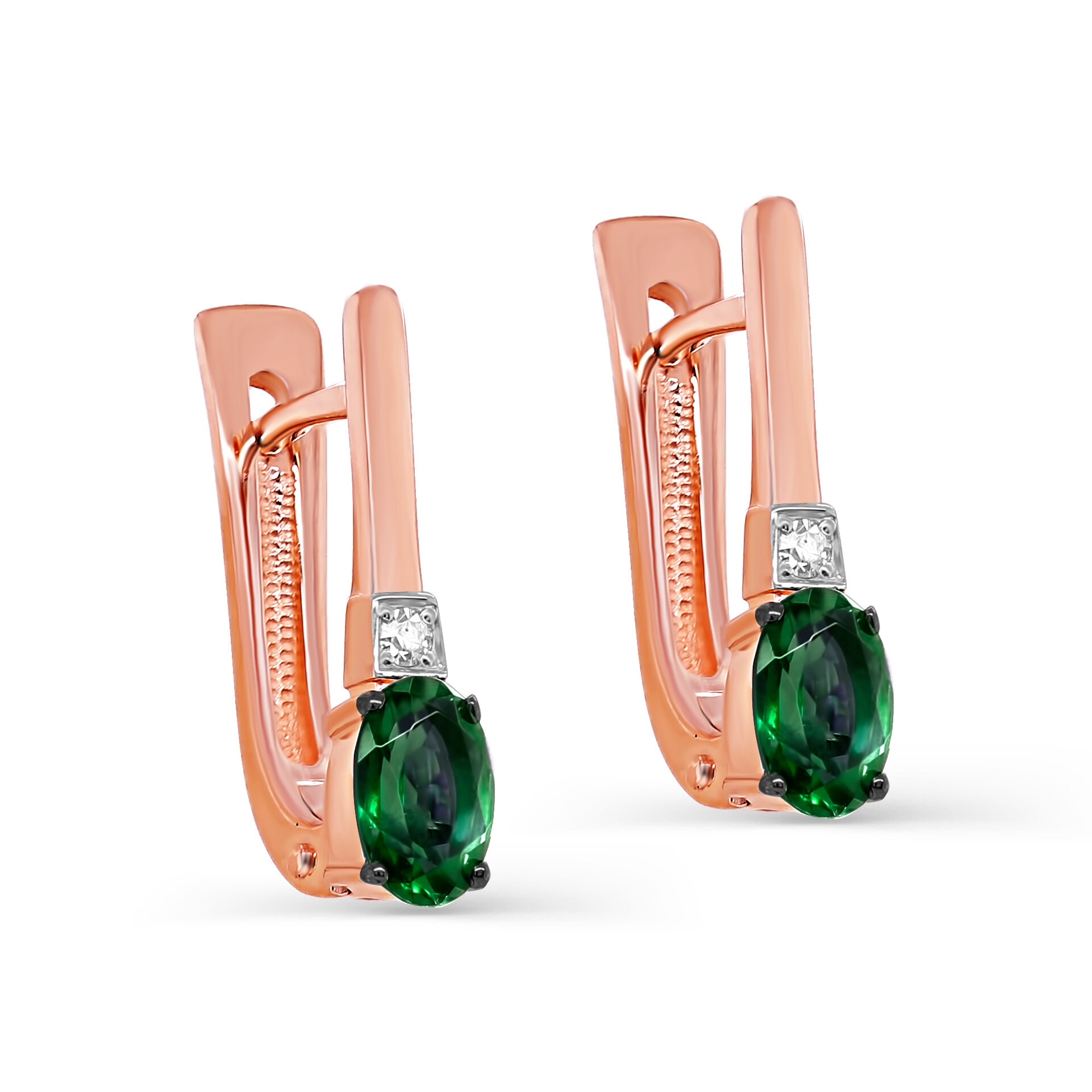 Серьги JEWELIN, красное золото, 585 проба, изумруд, бриллиант