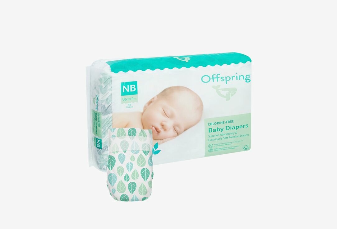 Подгузники OFFSPRING 2-4 кг, листочки