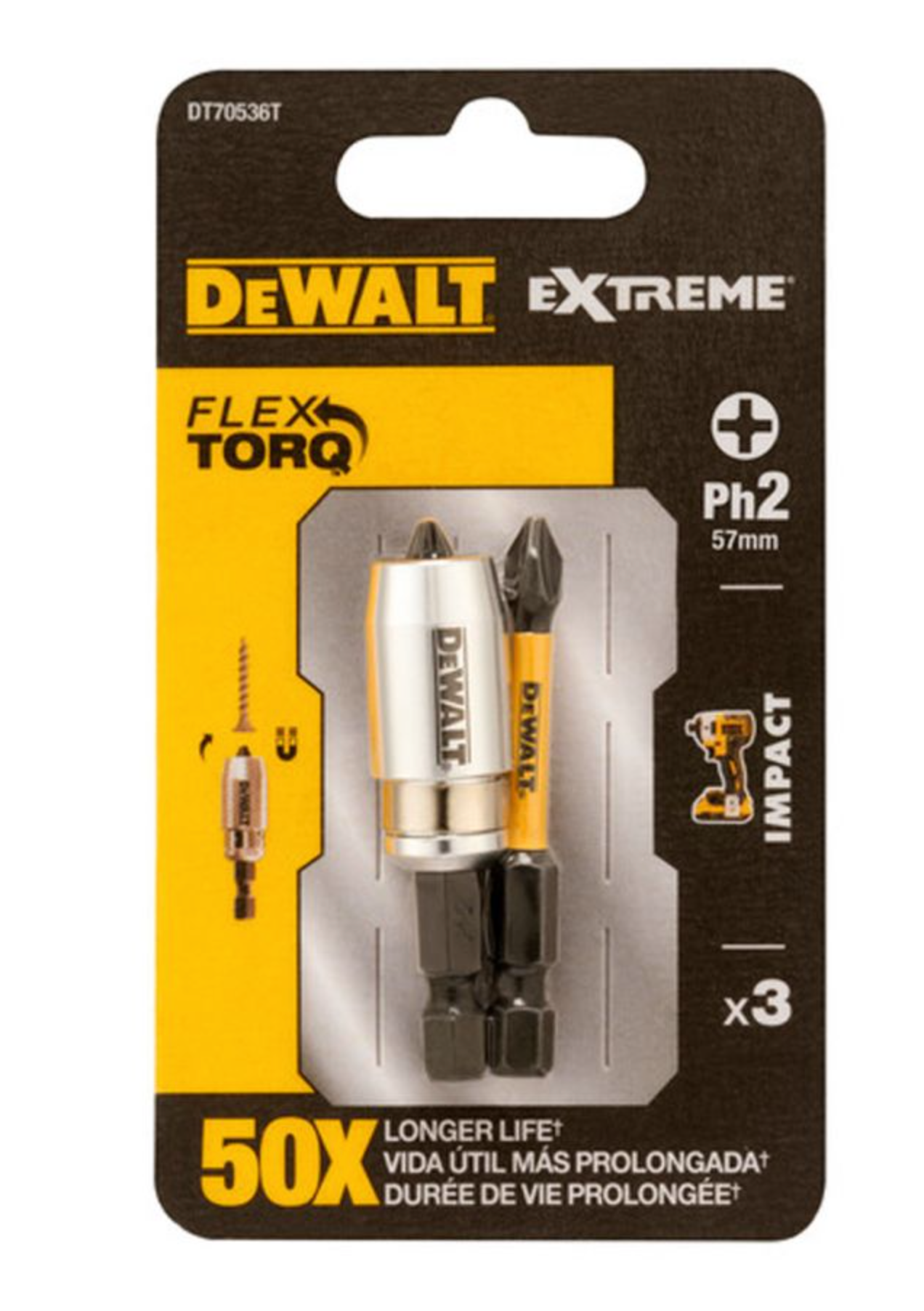 Биты DeWalt DT70536T, PH2, 50 мм, c магнитным держателем MAGNETIC SCREW LOCK