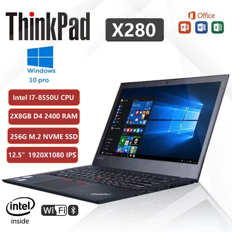 Подержанный ноутбук 12.5" LENOVO ThinKPad X280 (8TH i7 CPU CORE i7-8550U+2X8GB DDR4 RAM+256GB M.2 NVME SSD+INTEL UHD 620 Видеокарта+1920X1080 IPS 4K ) Win 10 pro