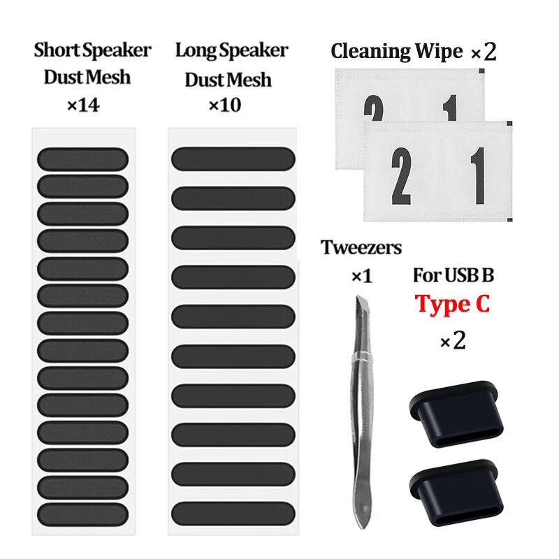 Универсальные пылезащитные сетчатые наклейки для телефона, сетка для динамика для iPhone Samsung, противопыльная сетка, звуковое отверстие, порт для зарядки, пылезащитная заглушка 1Set A-for Type C