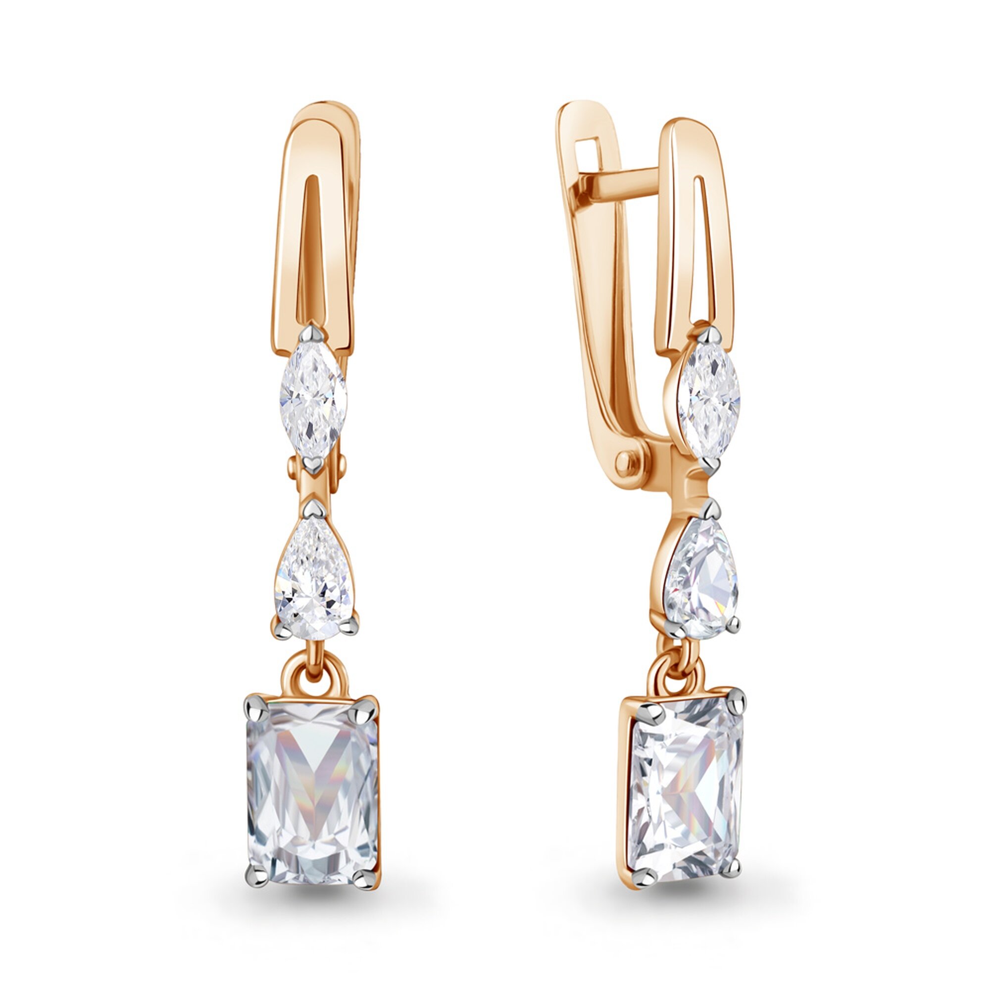 Серьги Diamant online, серебро, 925 проба, золочение, фианит