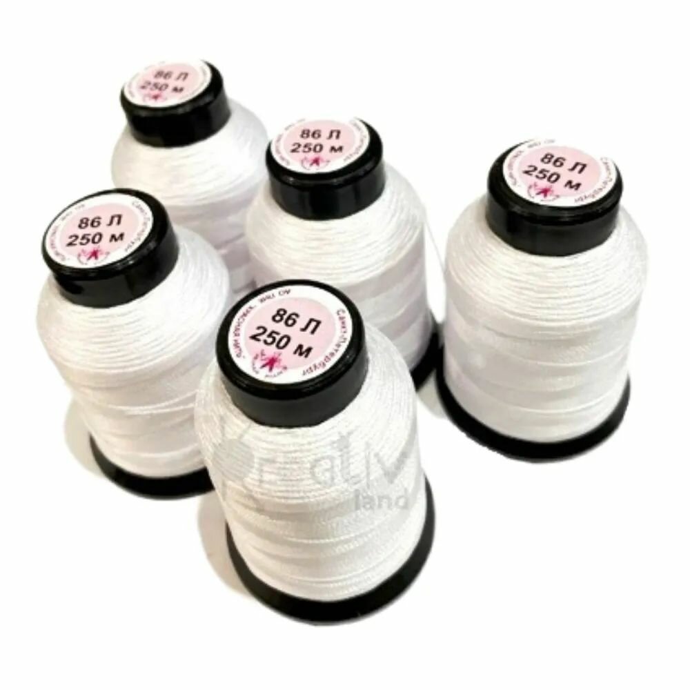 Нитки комплексные особопрочные, набор ниток 86Л, 250 м, белый, 5 шт. (Санкт-Петербург)