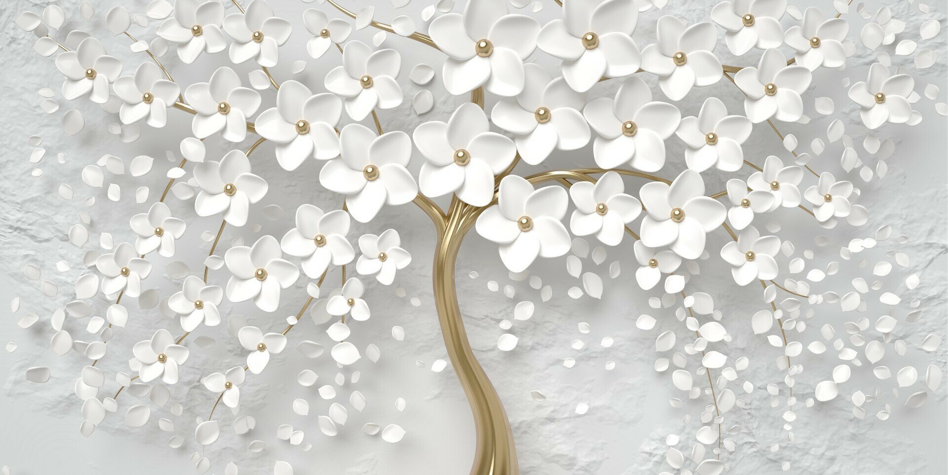 Фотообои на стену антивандальные 500х250см 3D Дерево с цветами винил на флизелине