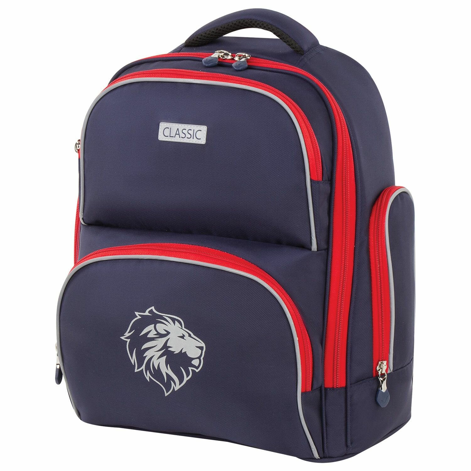 Рюкзак Brauberg Classic, легкий каркас, премиум материал, "Lion", синий, 37х32х21 см (228829)