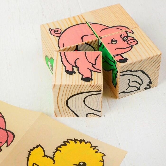 Деревянные кубики Томик "Животные", 4 штуки (3333-1)