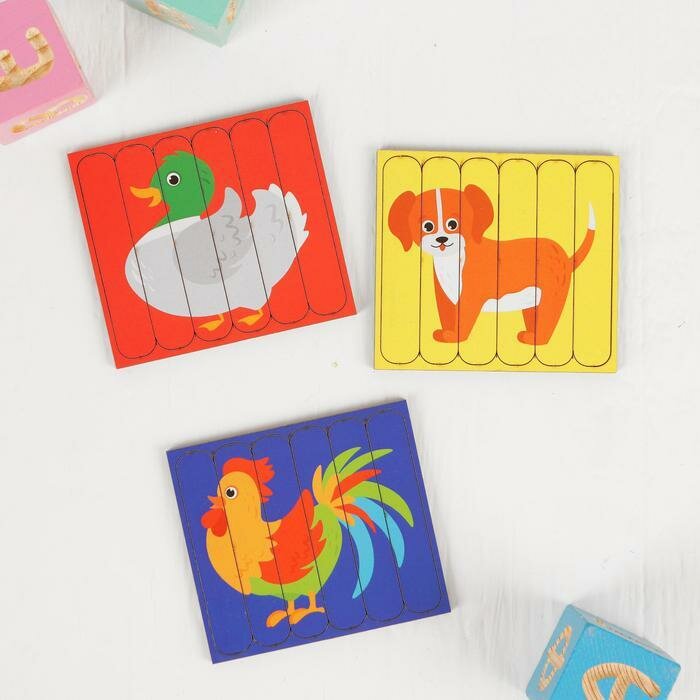 Пазл-головоломка Лесная мастерская Собери 6 картинок "Ферма", двусторонние палочки (4445010)