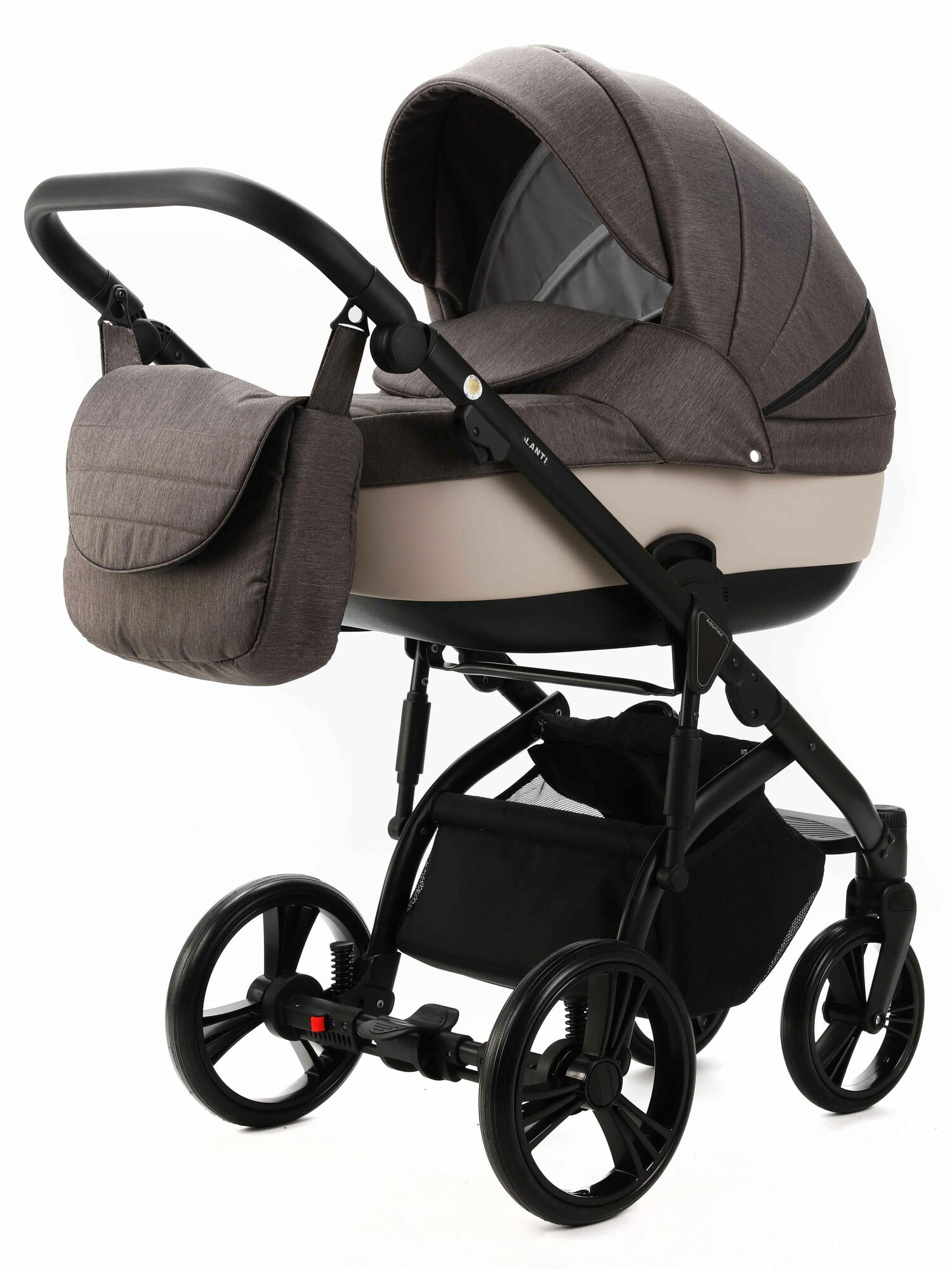 Детская универсальная коляска Adamex LANTI TIP PS-28 2в1 (Темно-бежевая ткань, светло-бежевая экокожа)